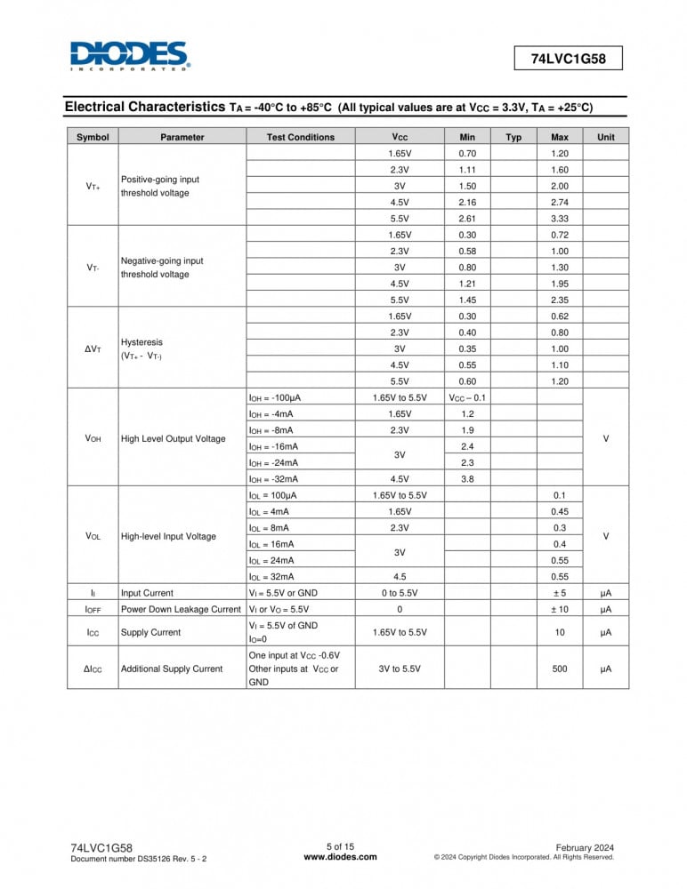 74LVC1G58DW-7 datasheet page 5