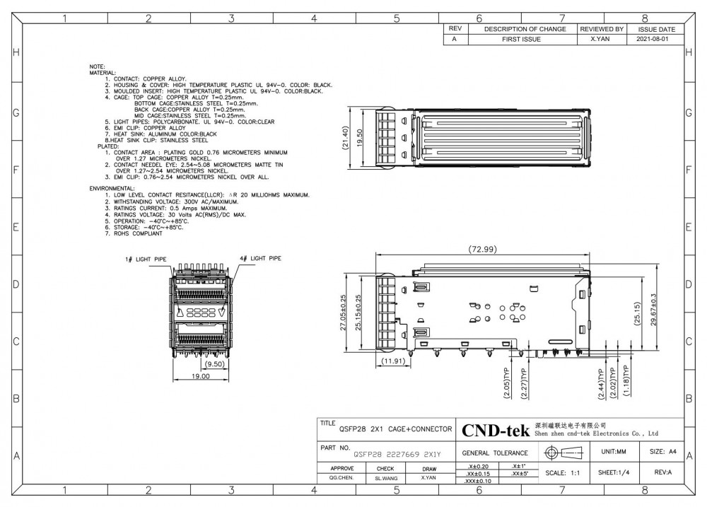 QSFP28 2227669 2X1Y drawing sheet 1