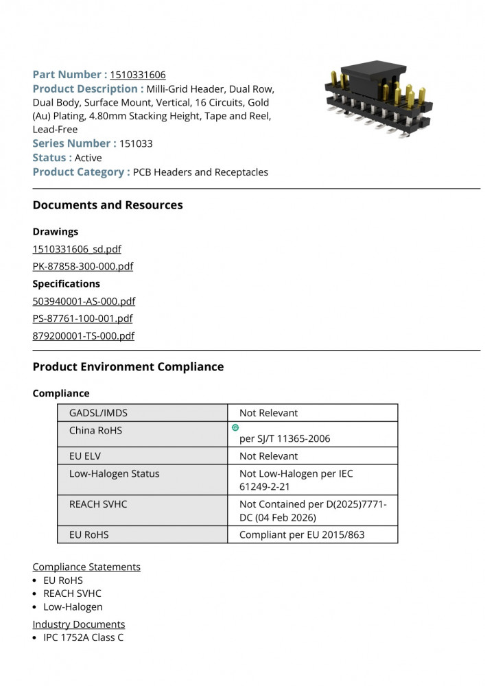 Molex product specification page 1