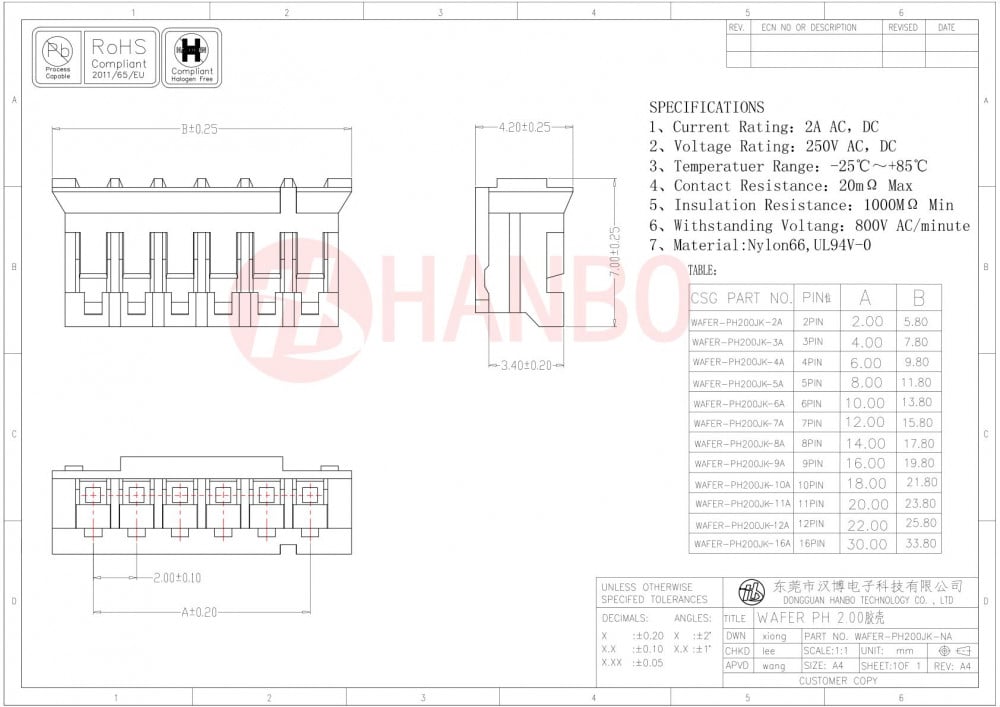 Hanbo WAFER-PH200JK technical drawing page 2