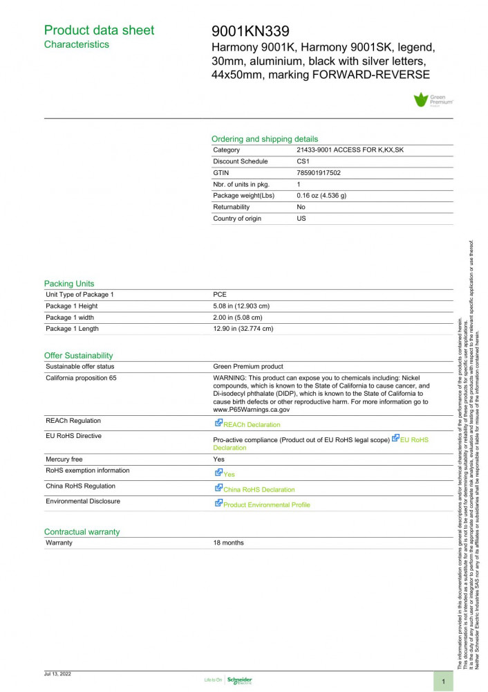 9001KN339 technical document page