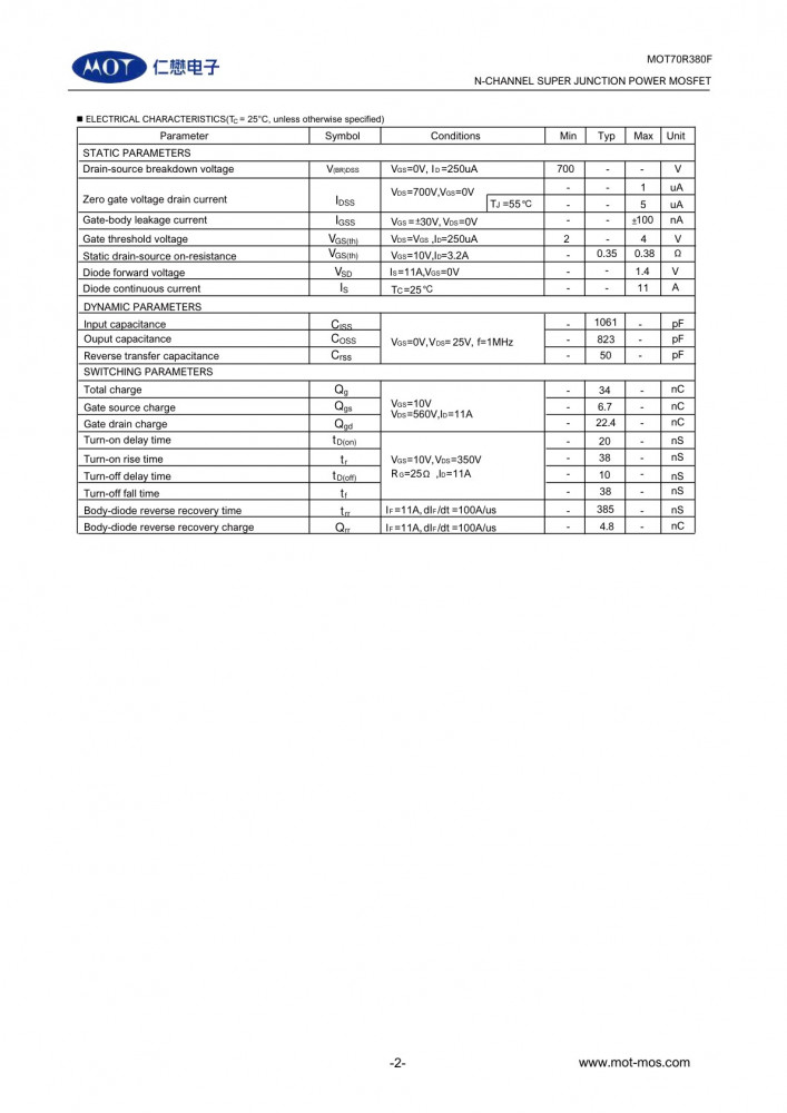 MOT70R380F datasheet page 2