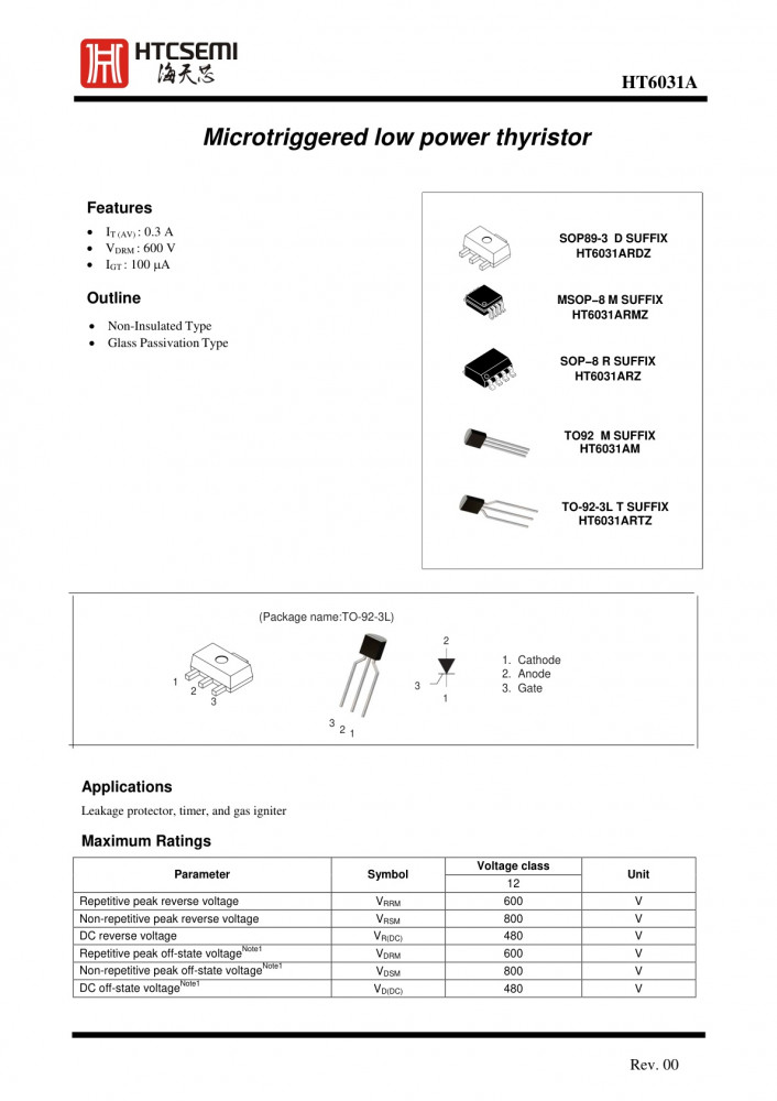 HT6031ARTZ datasheet page 1
