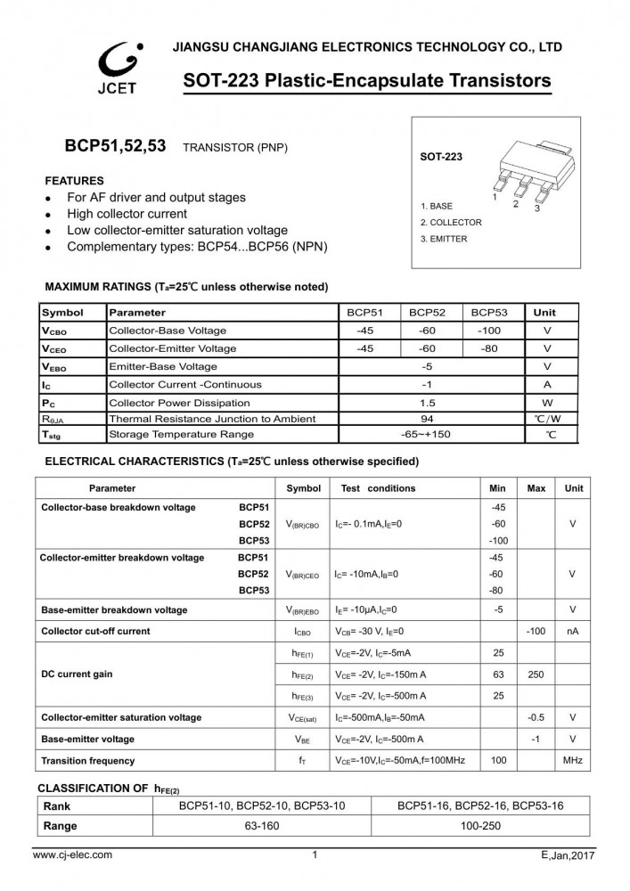 BCP52-16 datasheet page 1