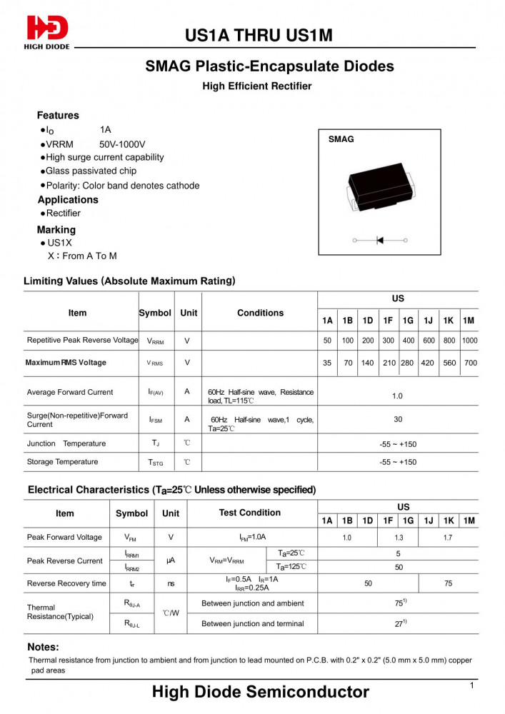 US1M datasheet page 1