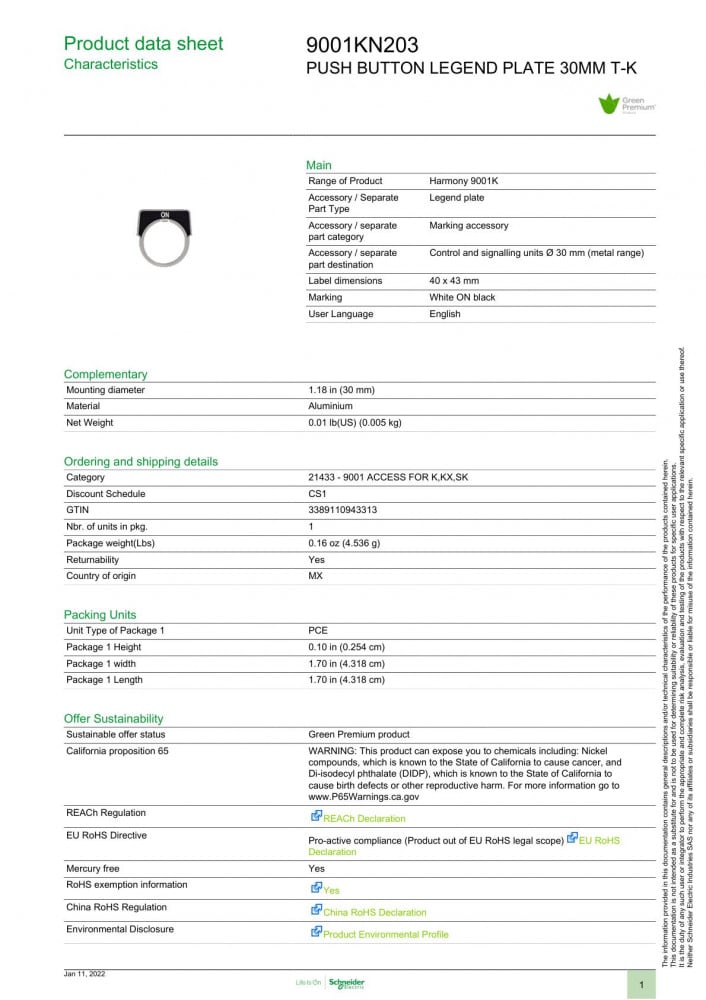 9001KN203 technical document page 1