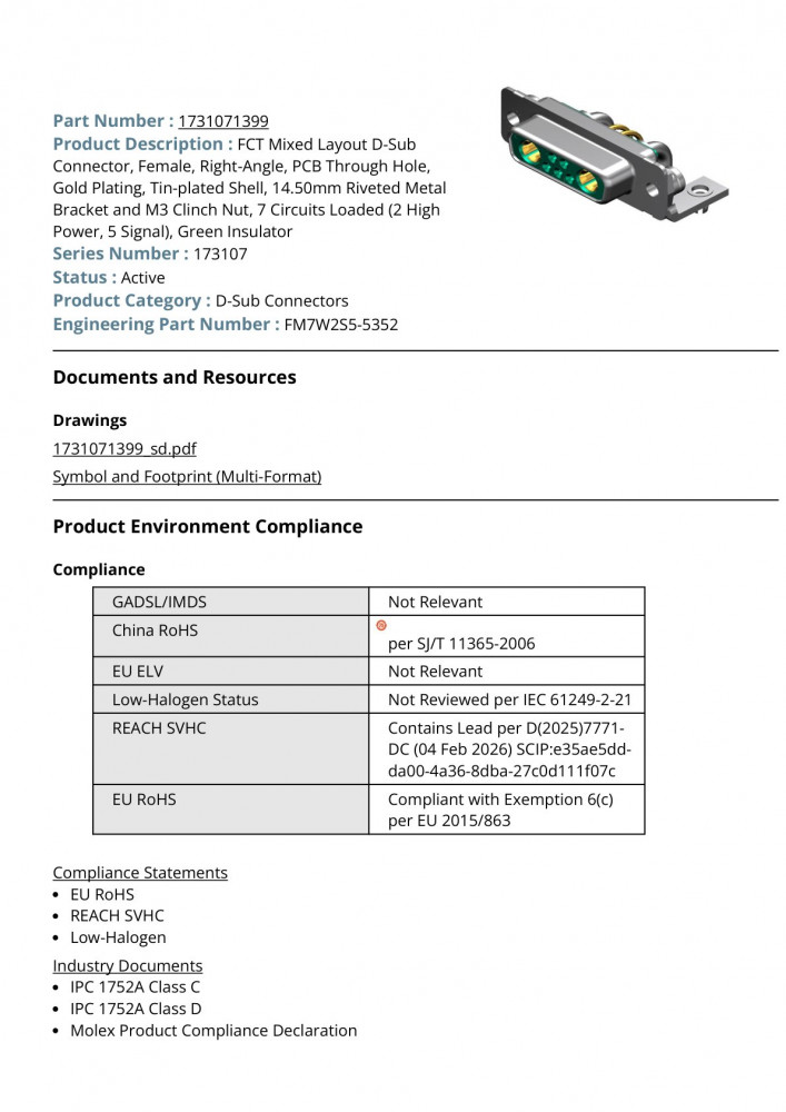 MOLEX 1731071399 technical document page 1