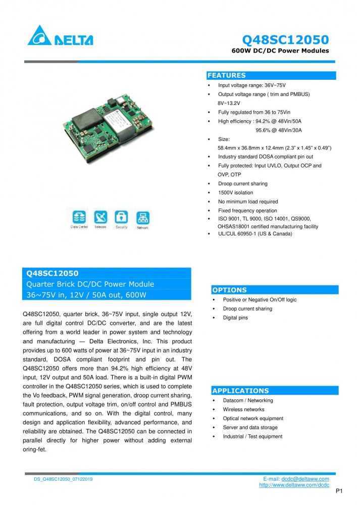 Q48SC12050NRDH datasheet page 1