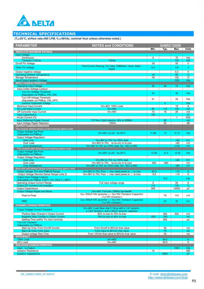 Q48SC12050NRDH datasheet page 2