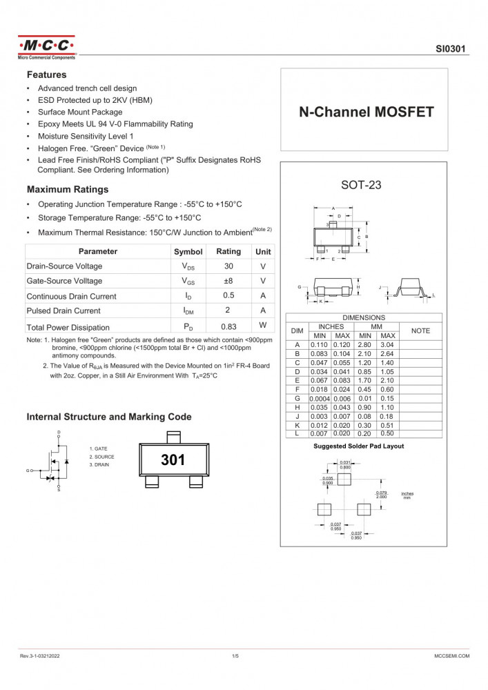 SI0301-TP datasheet page 1