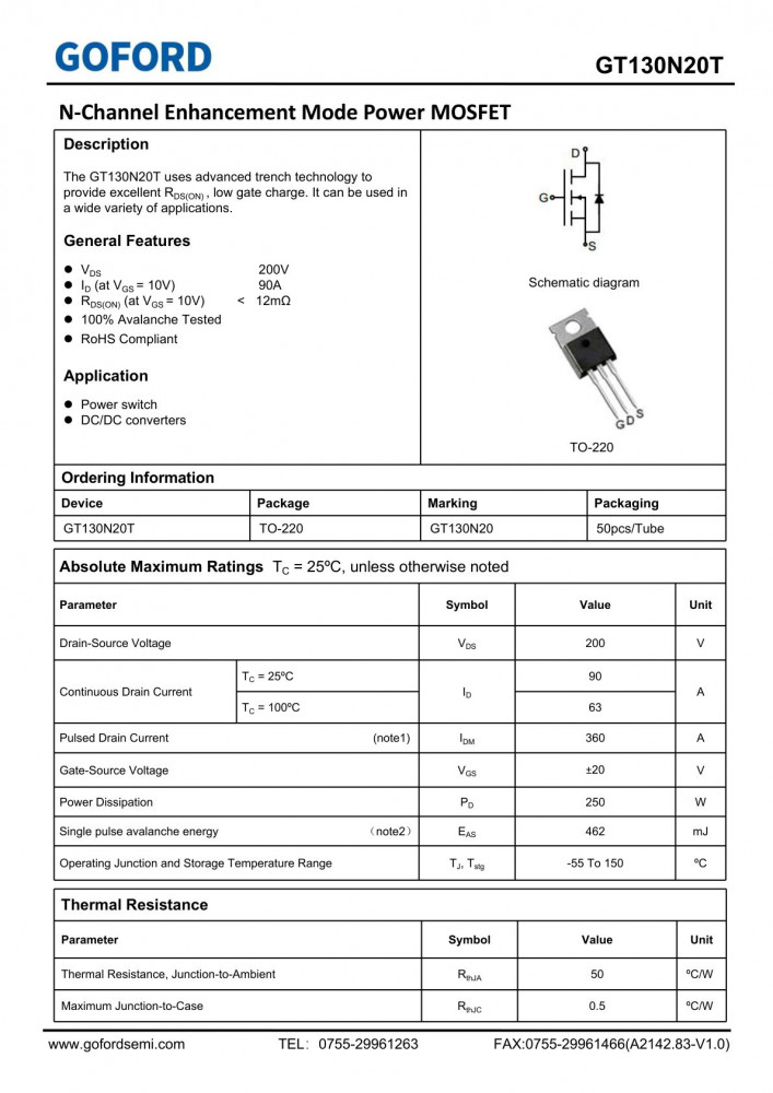 GT130N20T datasheet page 1