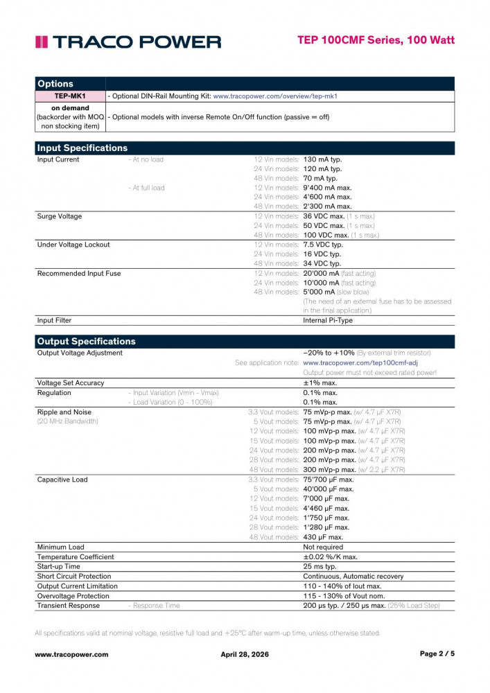 TEP 100CMF datasheet page 2