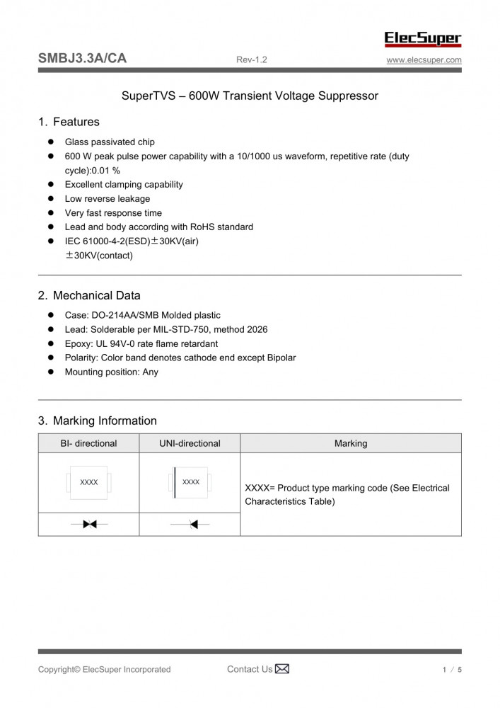 SMBJ3.3CA datasheet page 1