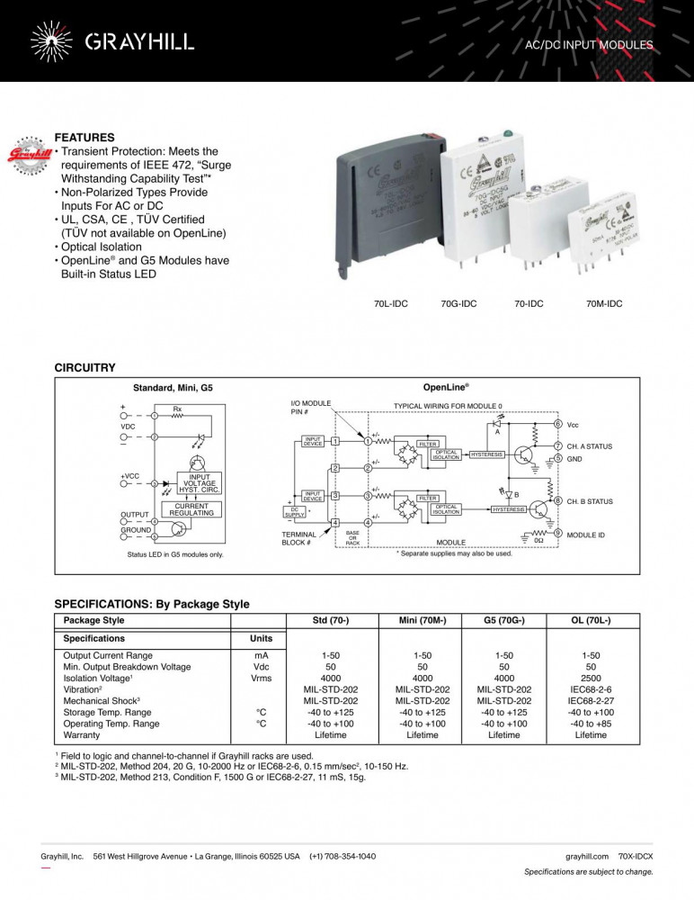Grayhill I/O modules datasheet page 1