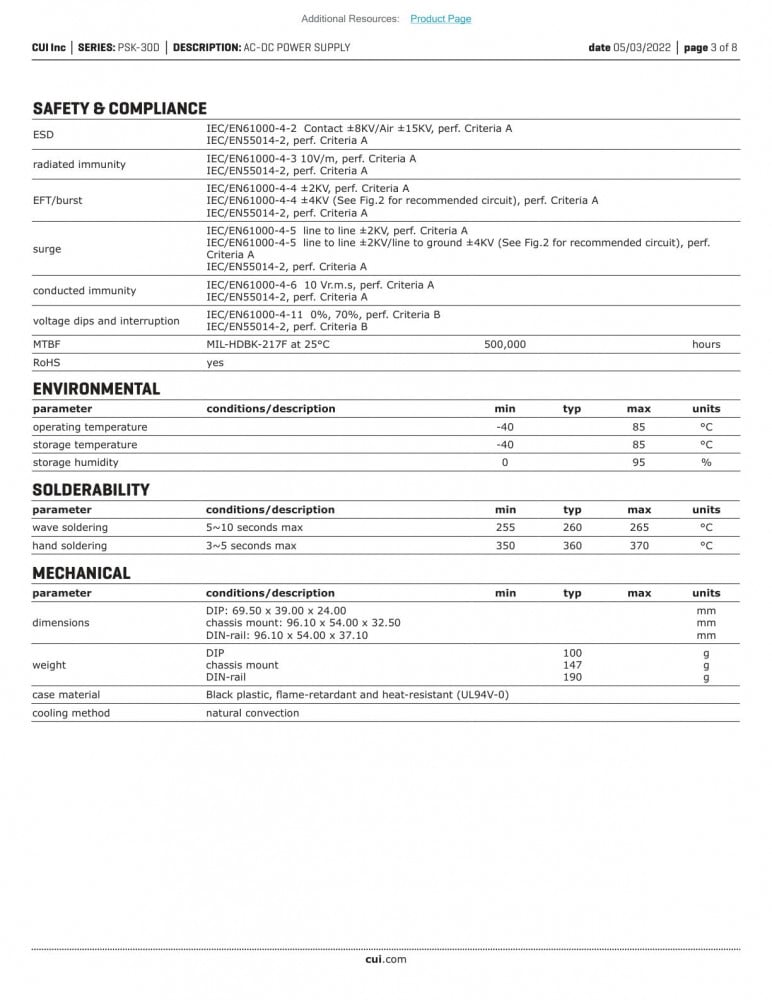 CUI PSK-30D series datasheet page 3