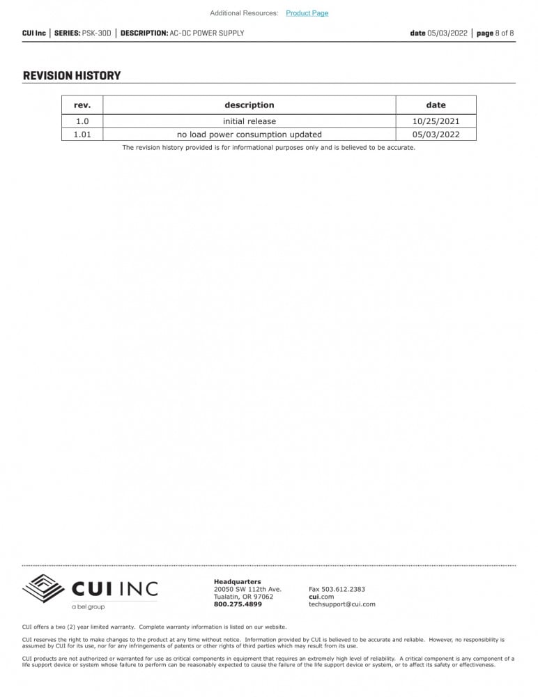 CUI PSK-30D series datasheet page 8