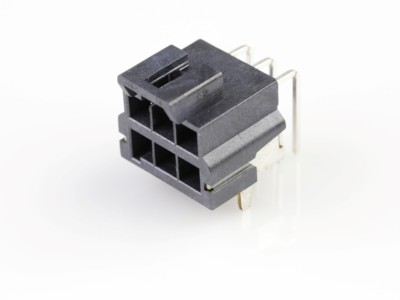 Ultra-Fit Right-Angle Header with Solder Nail, 3.50mm Pitch, Dual Row, 10 Circuits, 0.38µm Gold (Au) Plating, Black, Glow-Wire Capable, Tray