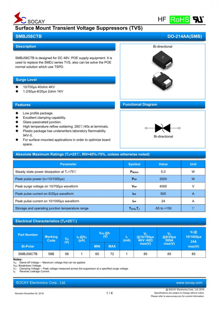 SMBJ58CTB technical document page 1