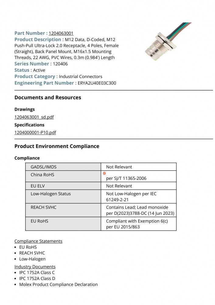 Molex product specification document image, page 1