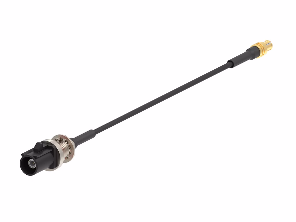 FAKRA SMB Straight Bulkhead Jack Front Mount Keying Code A Black to MCX Straight Plug High Retention on RG-178 Cable, 280.00mm Length, 50 Ohms for sale