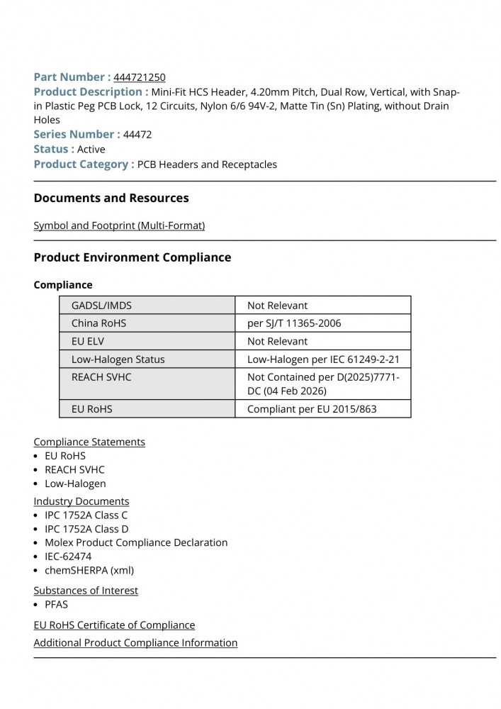 MOLEX 444721250 technical document page 1