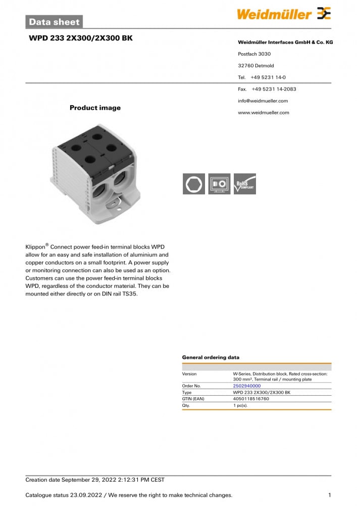 WPD 233 datasheet page 1