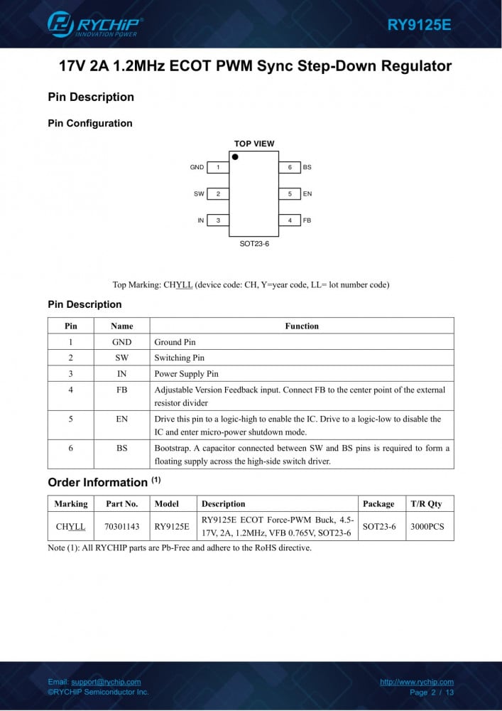 RY9125E datasheet page 2