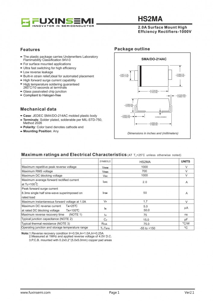 HS2MA datasheet page 1