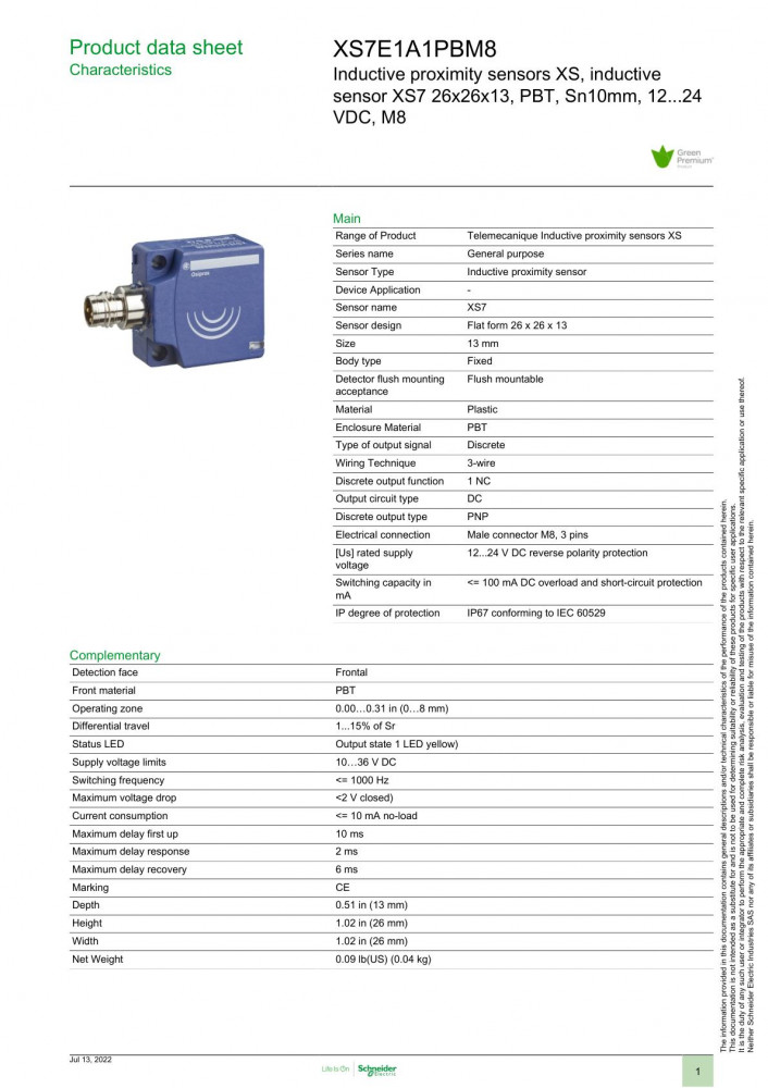XS7E1A1PBM8 product documentation page 1