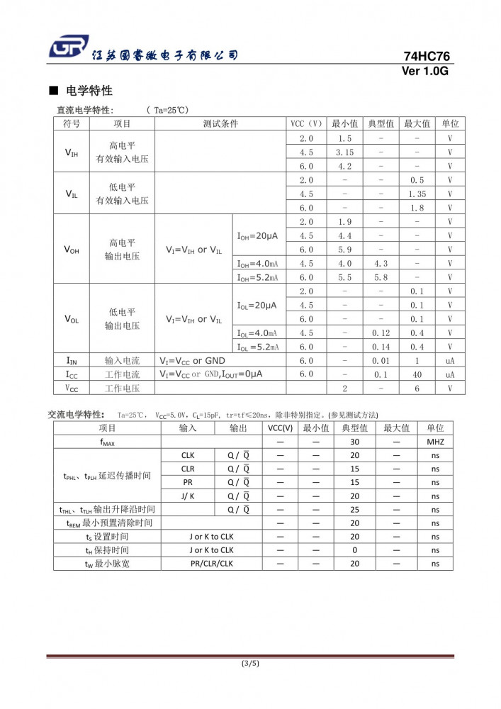 74HC76S datasheet page 3
