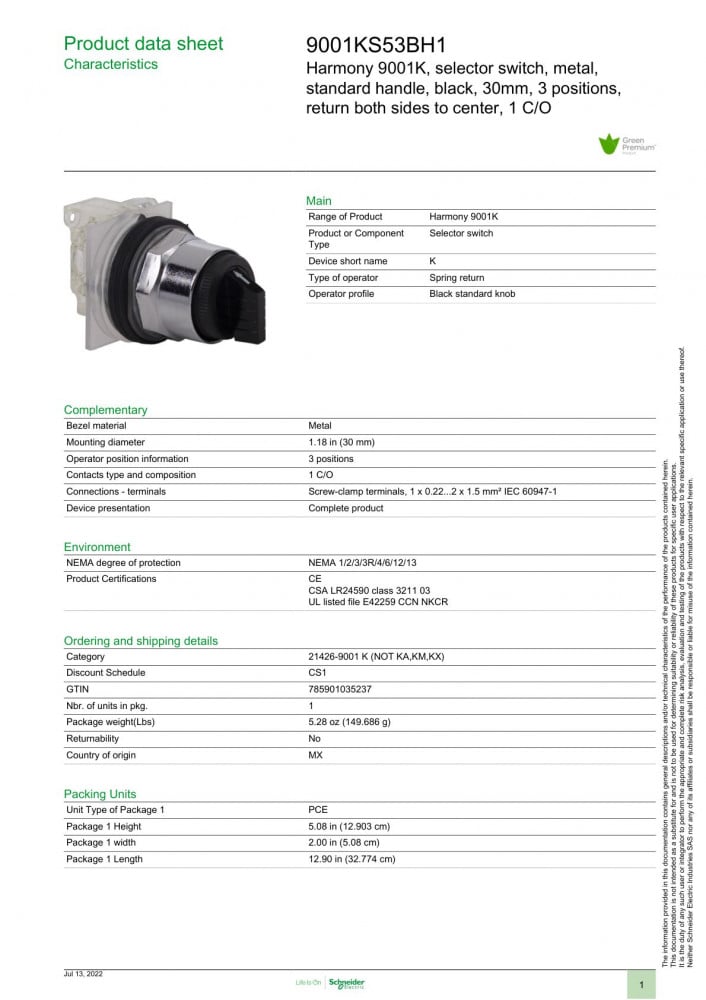 9001KS53BH1 technical document page 1