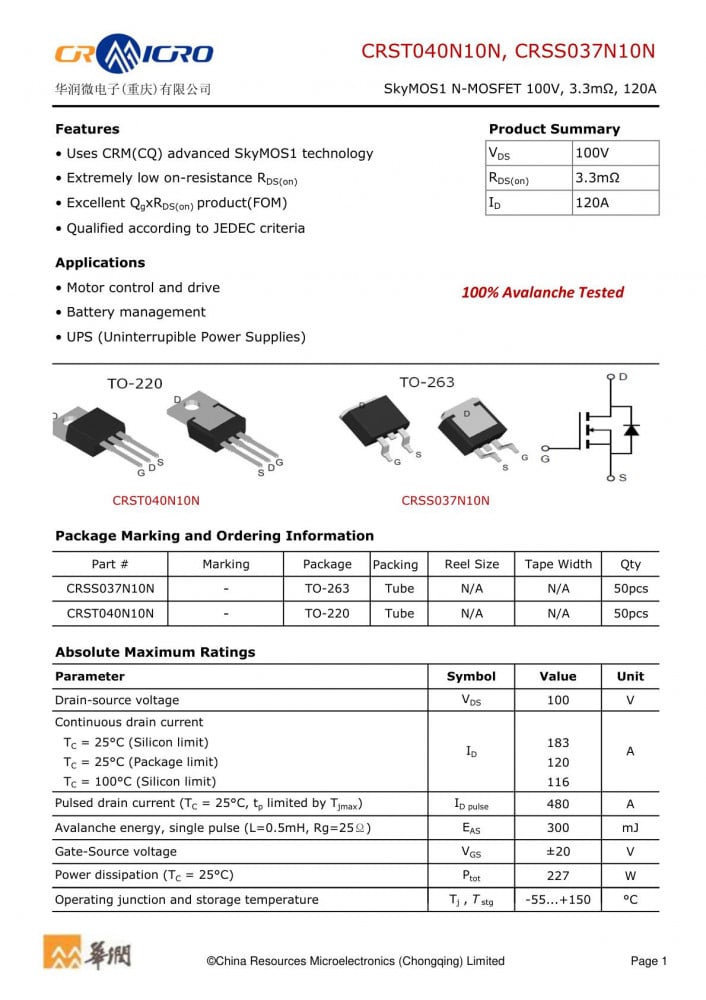 CRST040N10N datasheet page 1