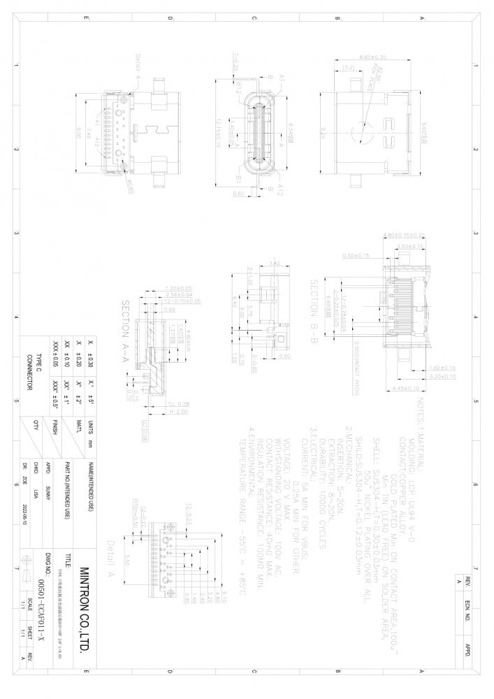 MINTRON 00501-UCAF011-X technical drawing page 1