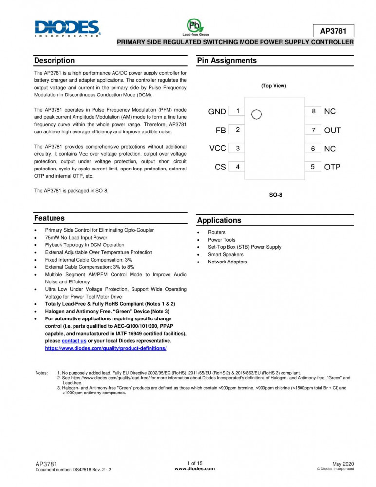 AP3781S-13 datasheet page 1