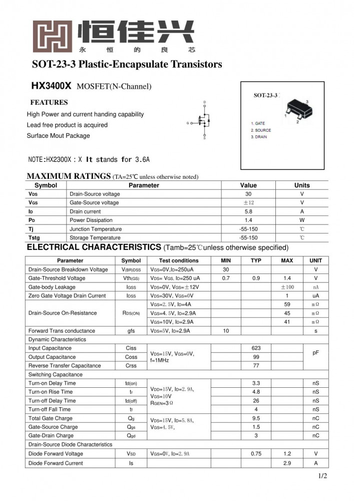 HX3400X datasheet page 1