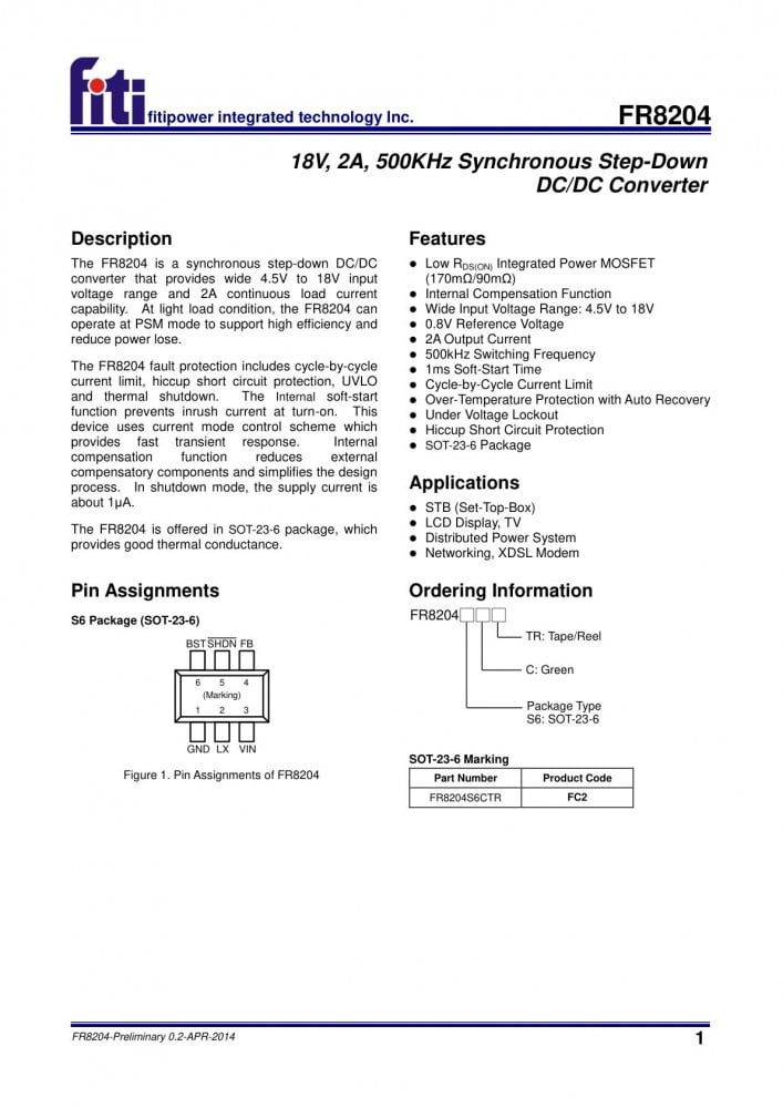 FR8204S6CTR datasheet page 1