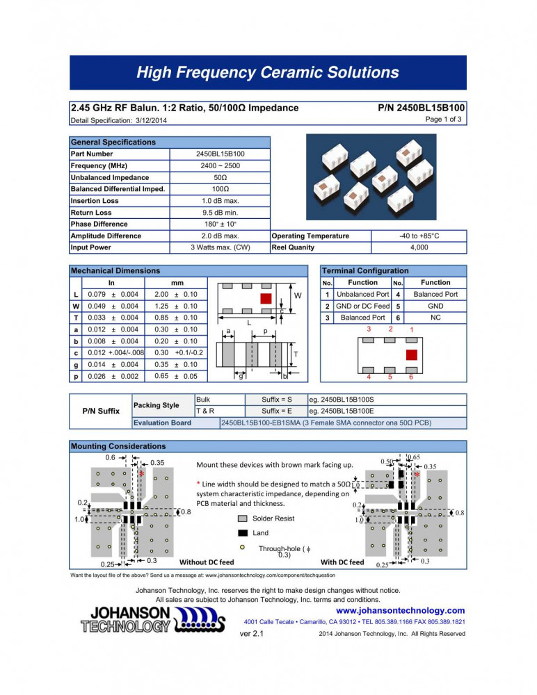 2450BL15B100E datasheet page 1