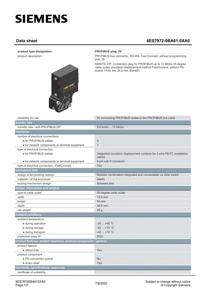 6ES79720BA610XA0 technical document page 1