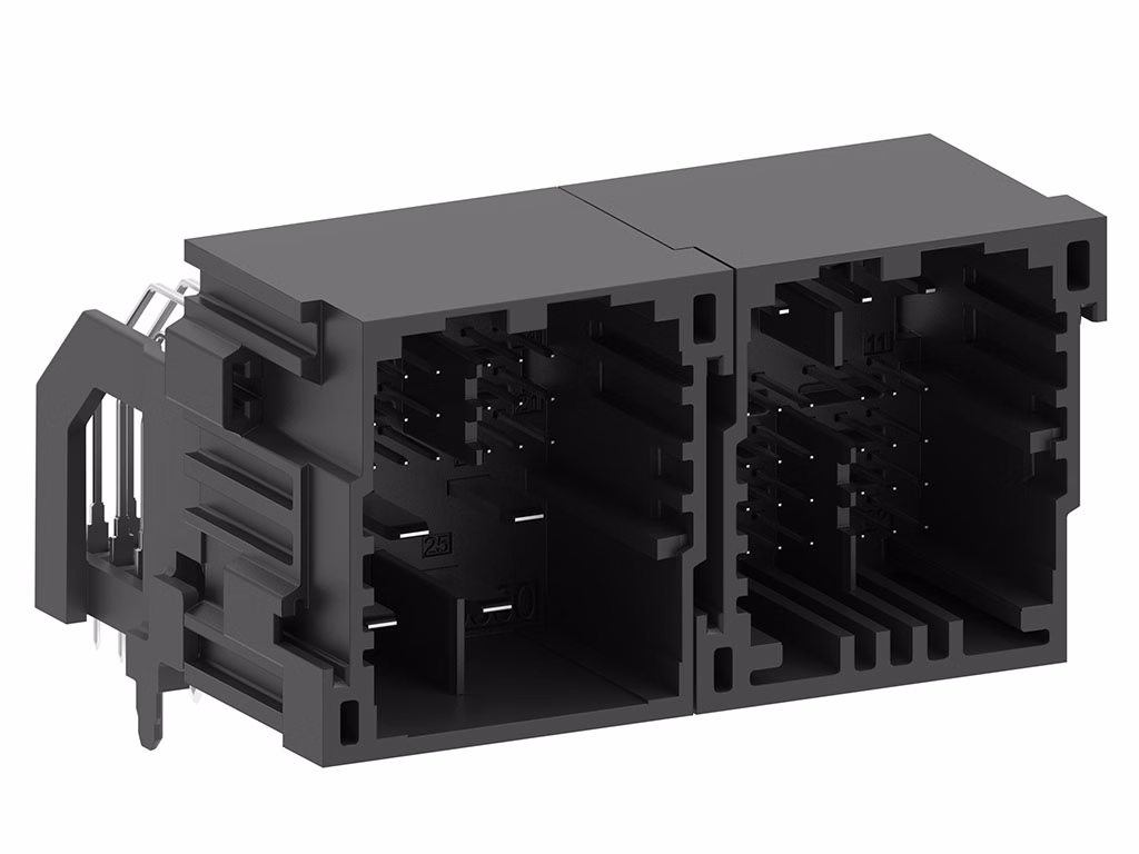 stAK50h 2 Bay Right-Angle Hybrid Header, 44 Circuits, Bay 1: 32 Circuits/Key 3/Dark Gray; Bay 2: 12 Circuits/Key 1/Black; Tube