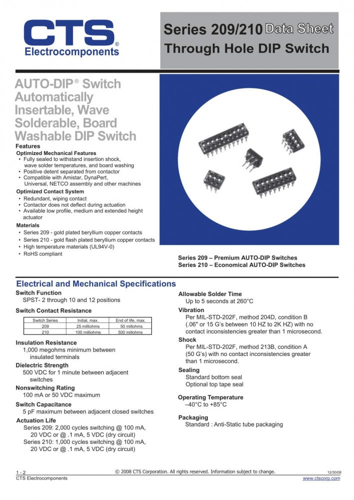 CTS AUTO-DIP Series 210 technical document page 1