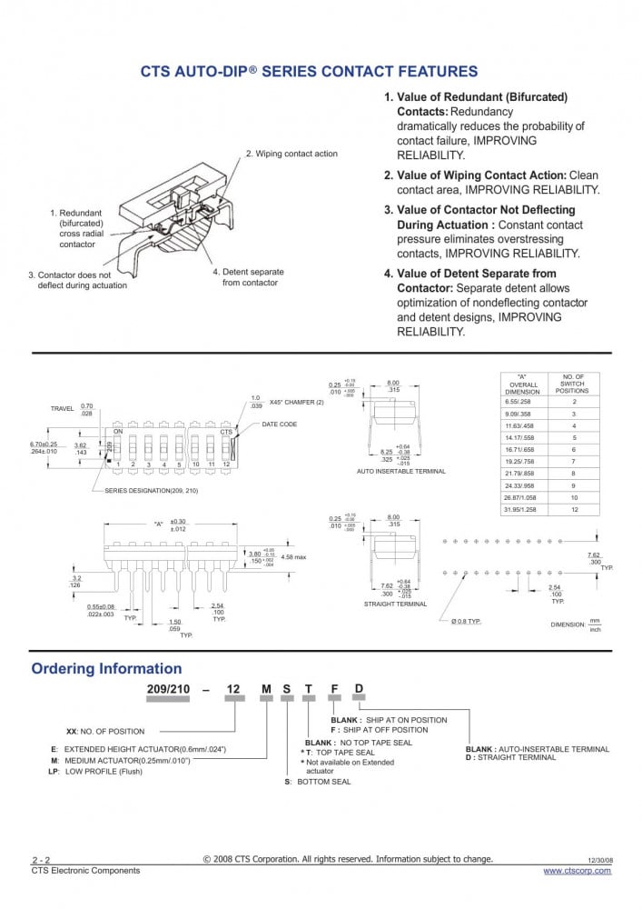 CTS AUTO-DIP Series 210 technical document page 2