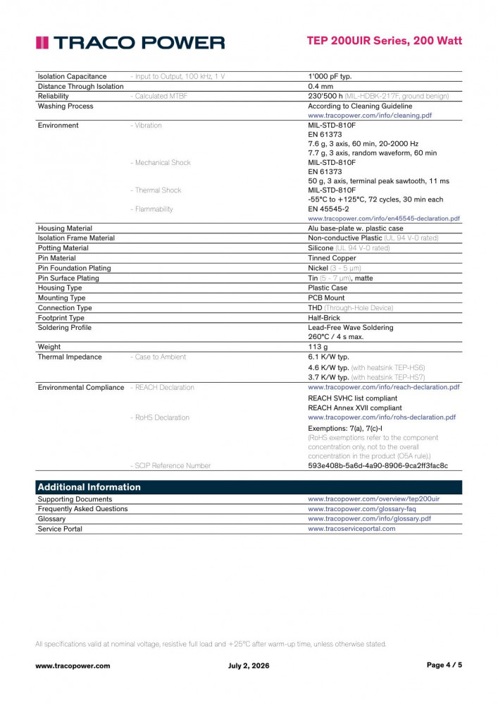 TEP 200UIR technical document page 4