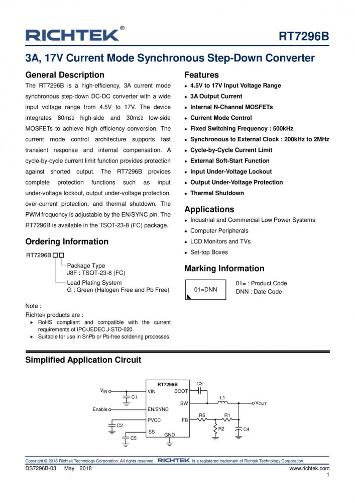 RT7296B datasheet page 1