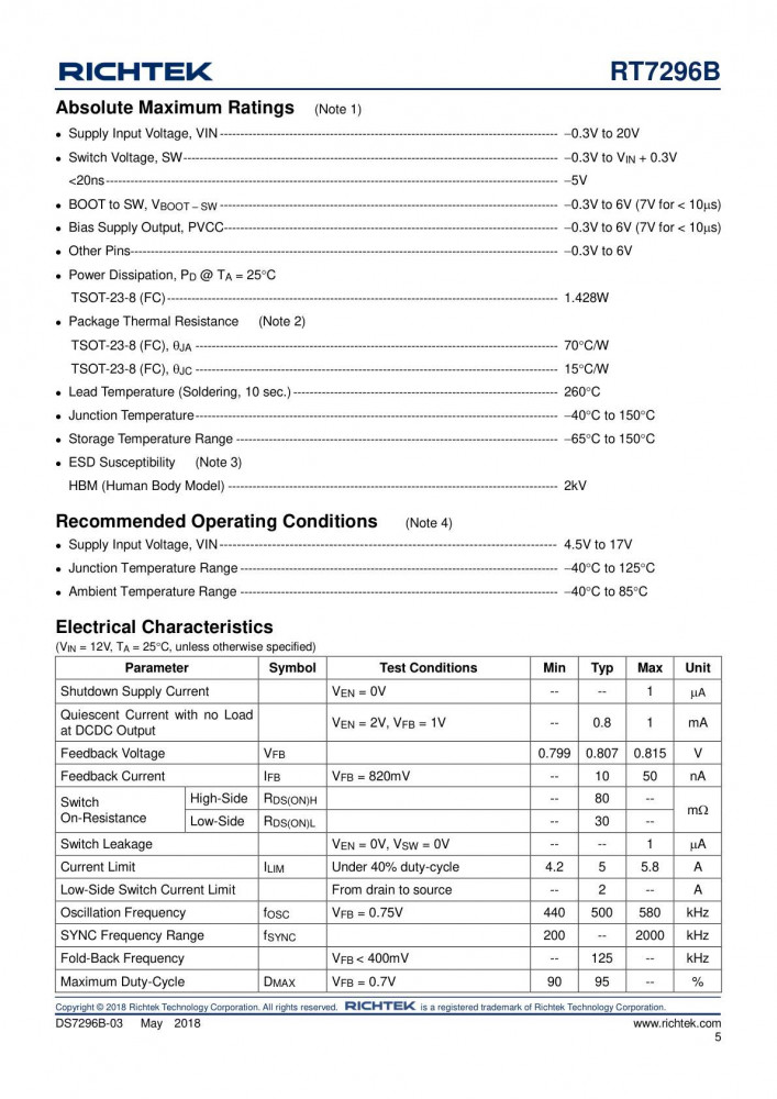 RT7296B datasheet page 5