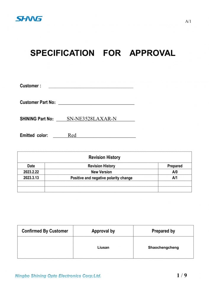 SN-NE3528LAXAR-N datasheet page 1