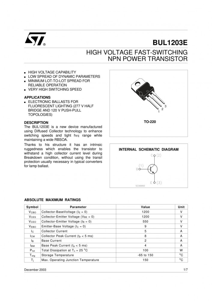 BUL1203E datasheet page 1