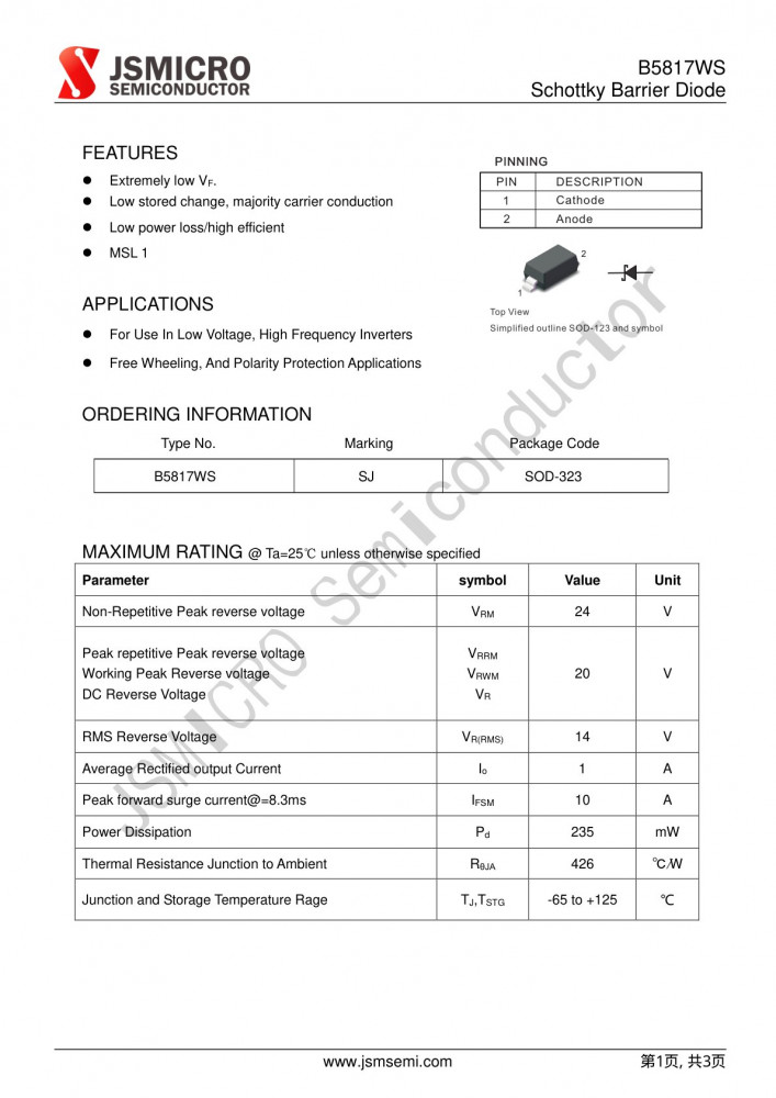 B5817WS datasheet page 1