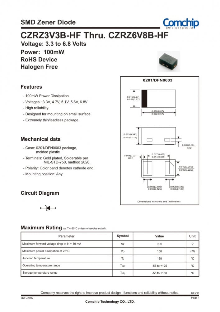 CZRZ5V6B-HF technical document page 1