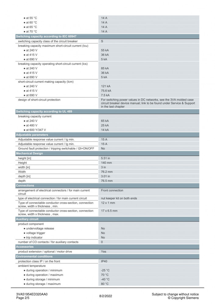 3VA5195-4ED32-0AA0 datasheet page 2