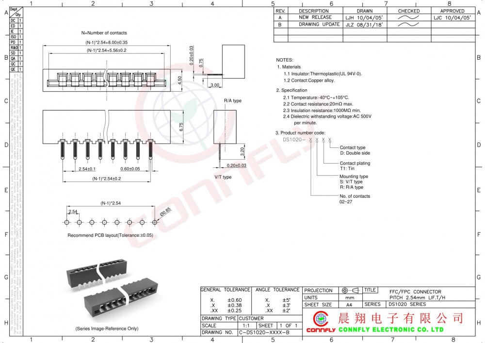 CONNFLY Elec DS1020-02ST1D technical drawing preview